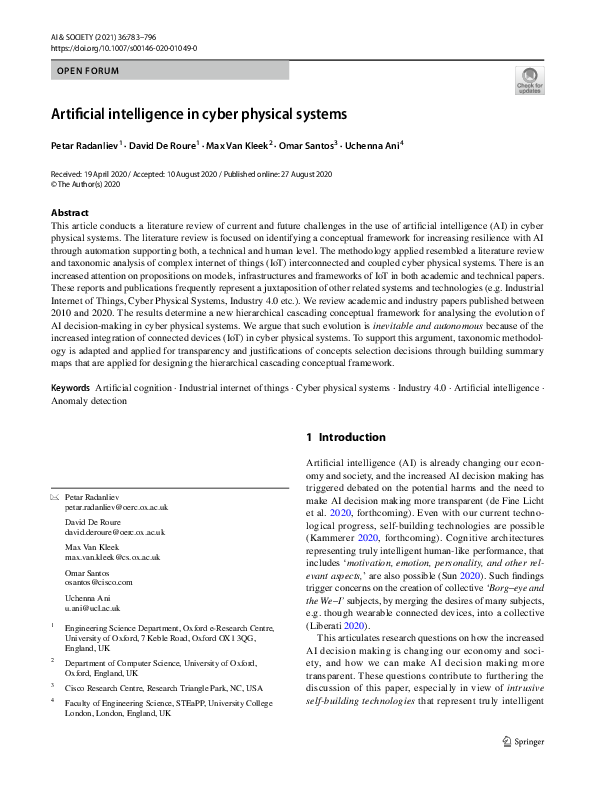 Pdf Artificial Intelligence In Cyber Physical Systems