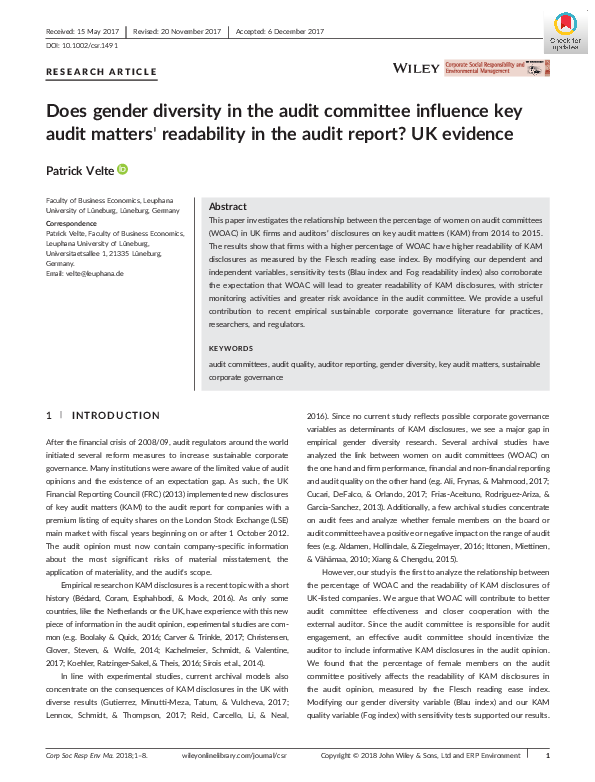 (PDF) Does Gender Diversity in the Audit Committee Influence Key Audit ...