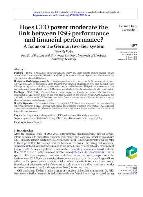 (PDF) Does CEO Power Moderate the Link Between ESG Performance and ...