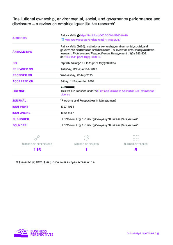 (PDF) Institutional ownership, environmental, social, and governance performance and disclosure ...