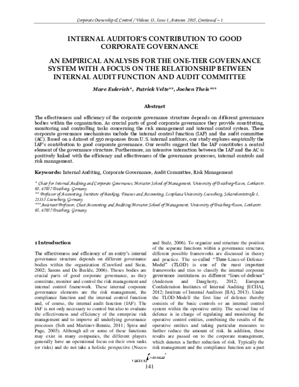 (PDF) Internal auditor’s contribution to good corporate governance: An empirical analysis for ...