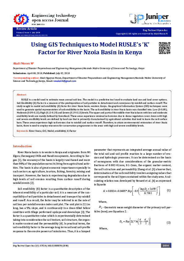 (PDF) Using GIS Techniques to Model RUSLE’s ‘K’ Factor for River Nzoia ...