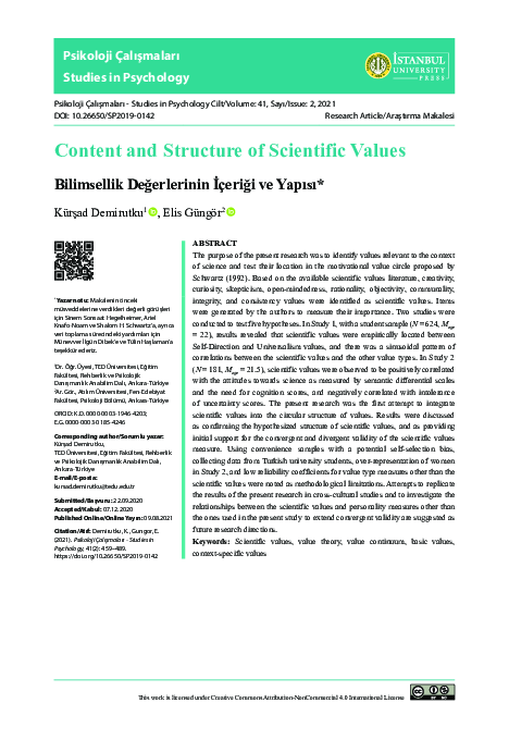(PDF) Content and Structure of Scientific Values