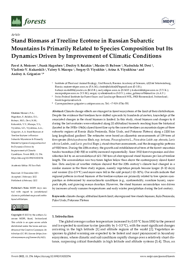 (PDF) Stand Biomass at Treeline Ecotone in Russian Subarctic Mountains ...
