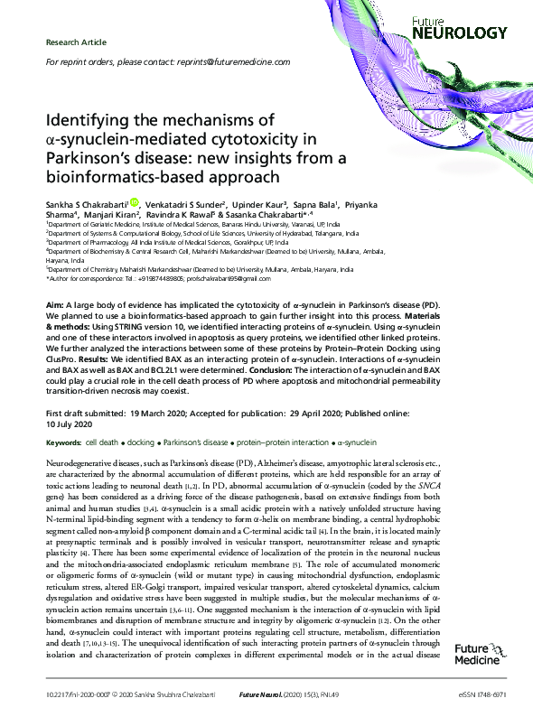 (PDF) Identifying the mechanisms of α-synuclein-mediated cytotoxicity in Parkinson’s disease ...