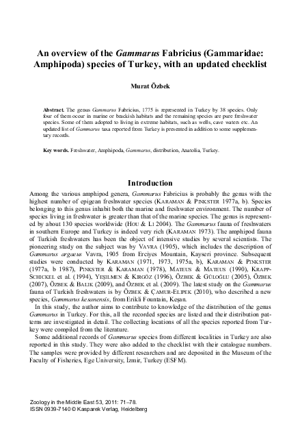 (PDF) An overview of theGammarusFabricius (Gammaridae: Amphipoda ...