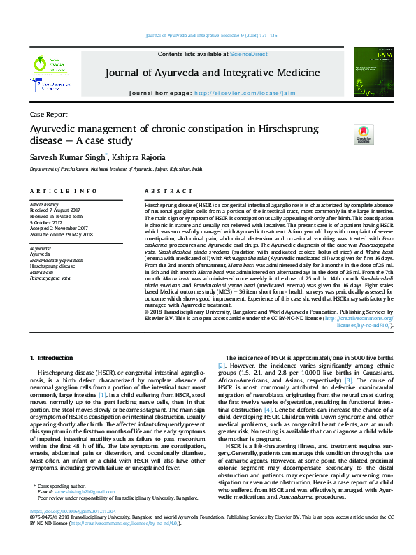 (PDF) Ayurvedic management of chronic constipation in Hirschsprung ...