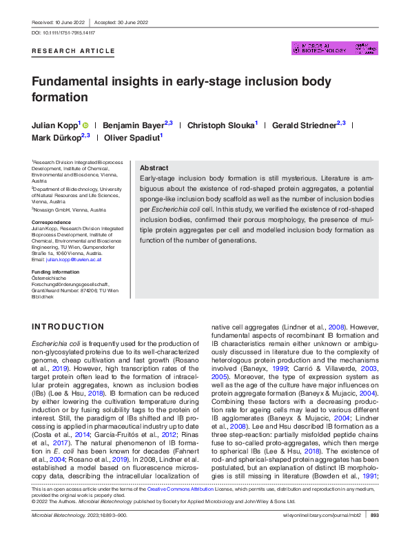 (PDF) Fundamental insights in early‐stage inclusion body formation