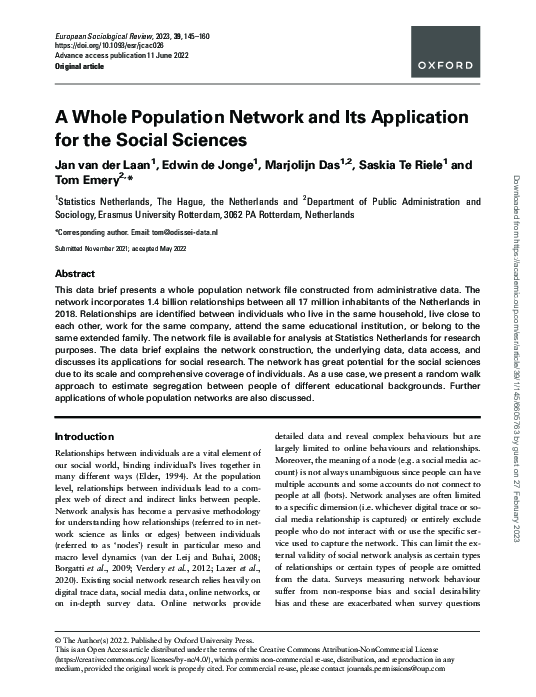 (PDF) A Whole Population Network and Its Application for the Social ...