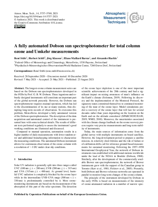 (PDF) A fully automated Dobson sun spectrophotometer for total column ...