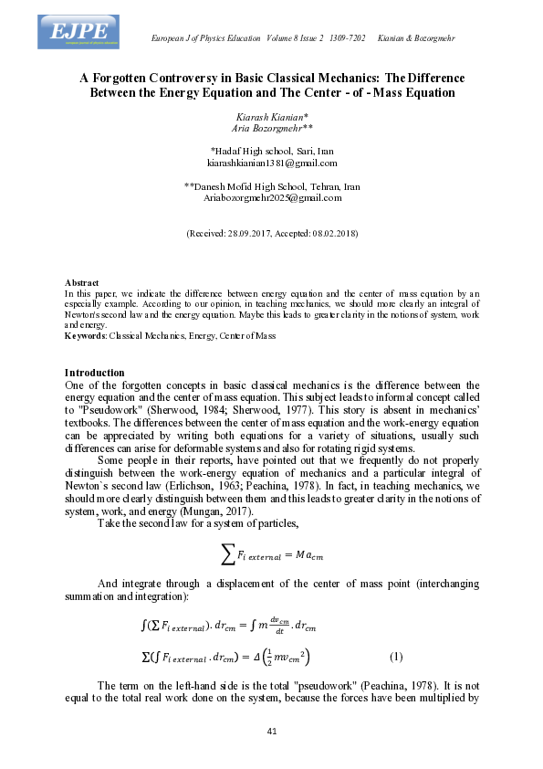 (PDF) A Forgotten Controversy in Basic Classical Mechanics: The Difference between the Energy ...