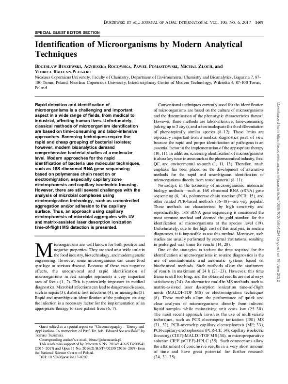 (PDF) Identification of Microorganisms by Modern Analytical Techniques
