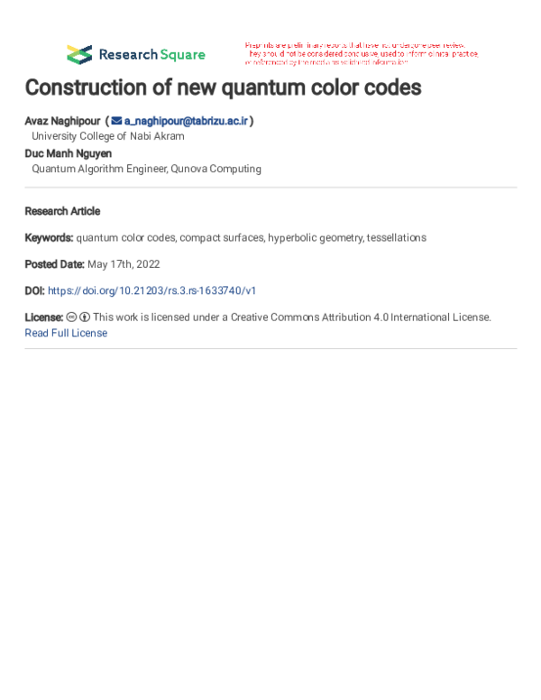 (PDF) Construction of new quantum color codes