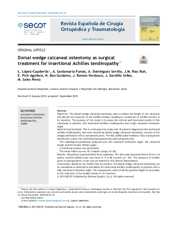 (PDF) Dorsal wedge calcaneal osteotomy as surgical treatment for ...