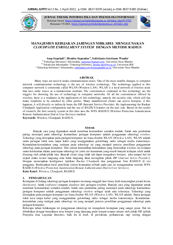 (PDF) Manajemen Kebijakan Jaringan Nirkabel Menggunakan Cloudpath ...