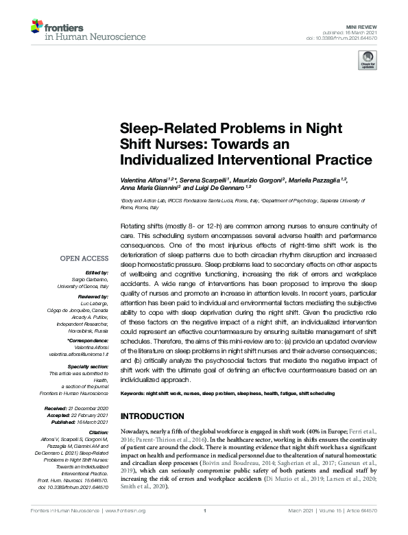(PDF) Sleep-Related Problems in Night Shift Nurses: Towards an ...