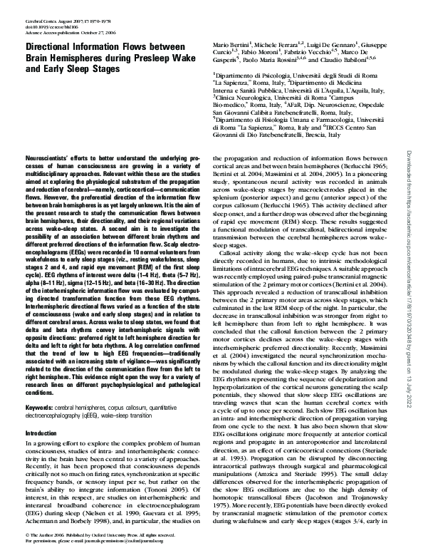 (PDF) Directional Information Flows between Brain Hemispheres during ...