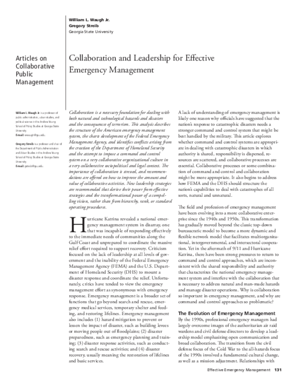 (PDF) Collaboration and Leadership for Effective Emergency Management