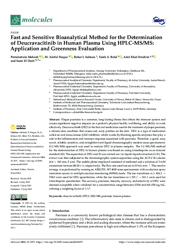 (PDF) Fast and Sensitive Bioanalytical Method for the Determination of Deucravacitinib in Human ...