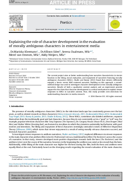 (PDF) Explaining the role of character development in the evaluation of ...