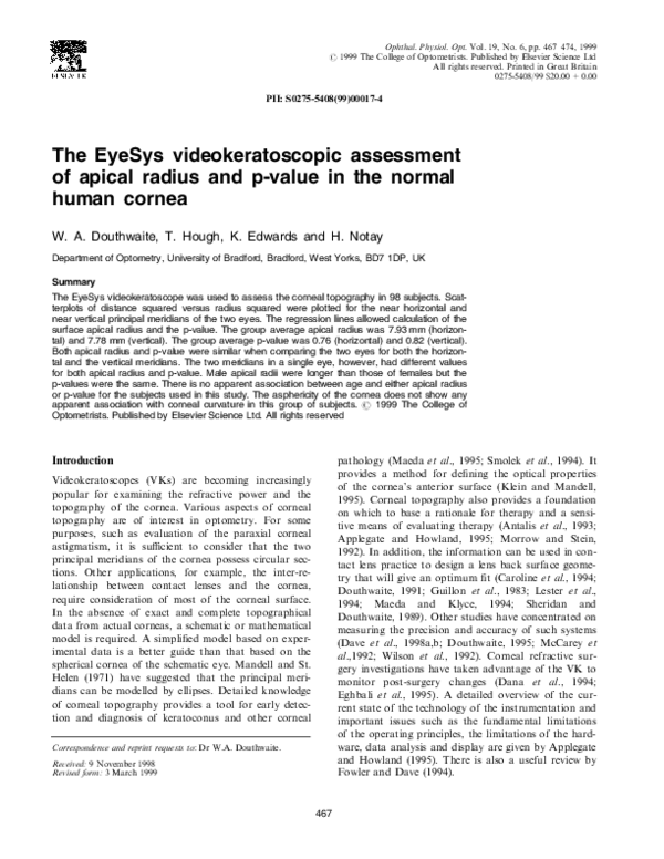 (PDF) The EyeSys videokeratoscopic assessment of apical radius and p ...