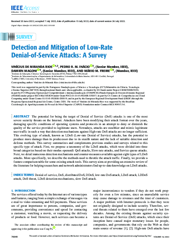 Pdf Detection And Mitigation Of Low Rate Denial Of Service Attacks A