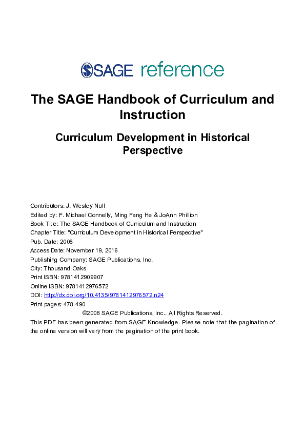 (PDF) The SAGE Handbook of Curriculum and Instruction