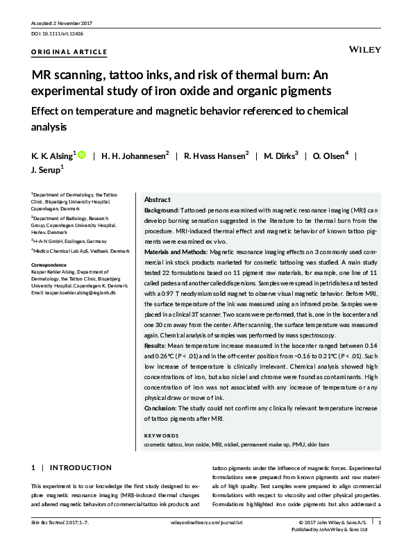 (PDF) MR scanning, tattoo inks, and risk of thermal burn: An ...