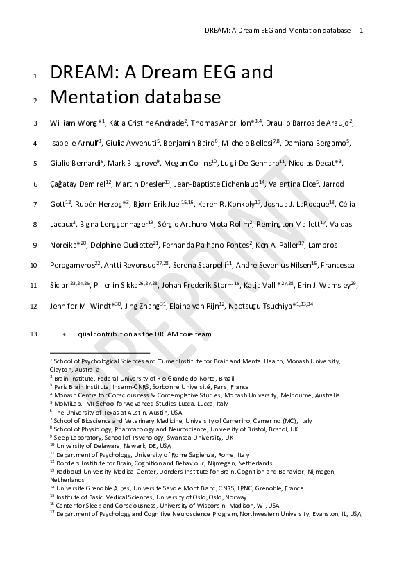 (PDF) DREAM: A Dream EEG and Mentation database