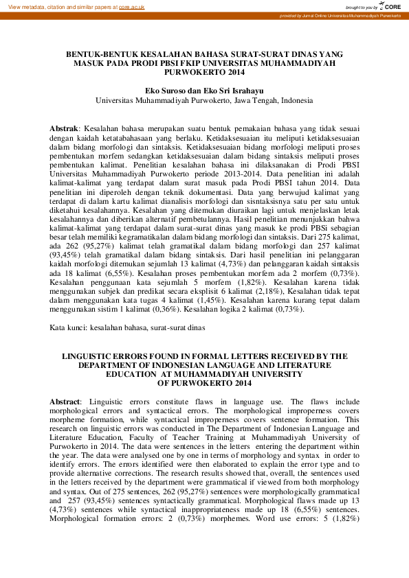 (PDF) Bentuk-Bentuk Kesalahan Bahasa Surat-Surat Dinas Yang Masuk Pada ...