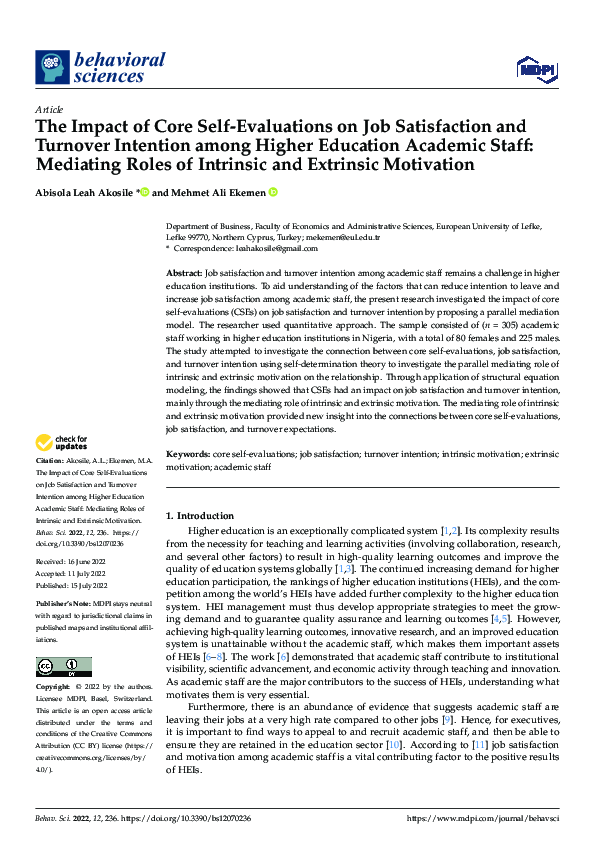 (PDF) The Impact of Core Self-evaluations on Job Satisfaction: The ...
