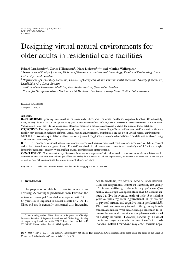 (PDF) Designing virtual natural environments for older adults in ...