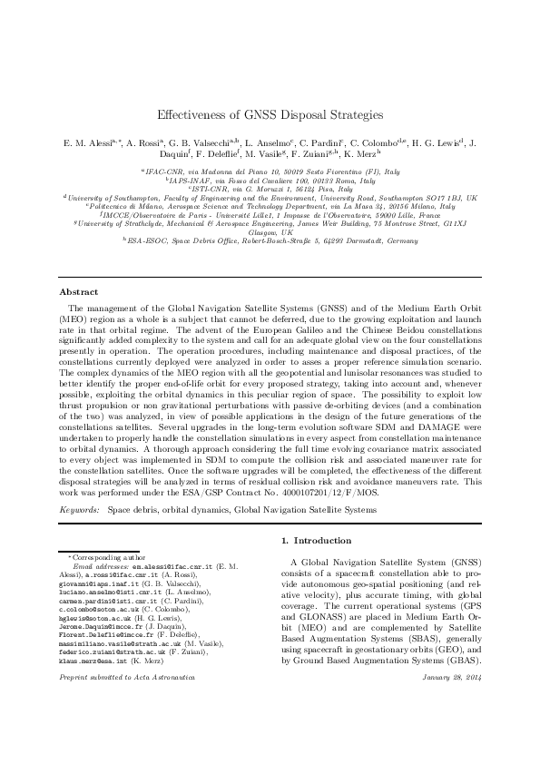 (PDF) Effectiveness of GNSS disposal strategies | Carmen Pardini - Academia.edu