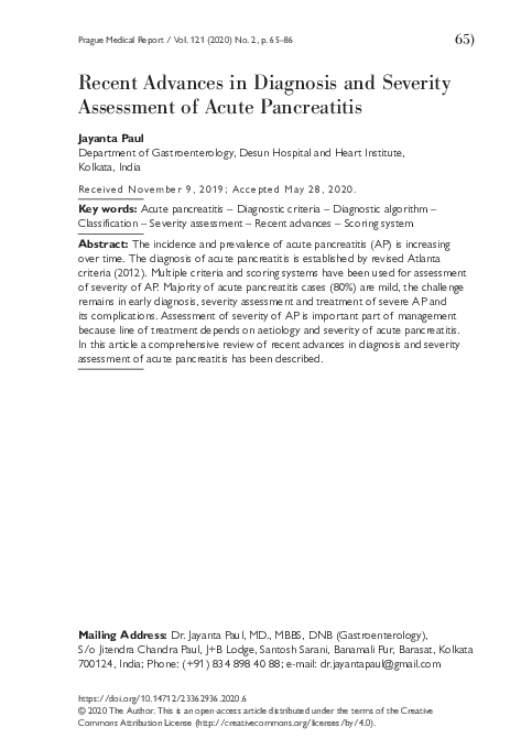 (PDF) Recent Advances in Diagnosis and Severity Assessment of Acute ...