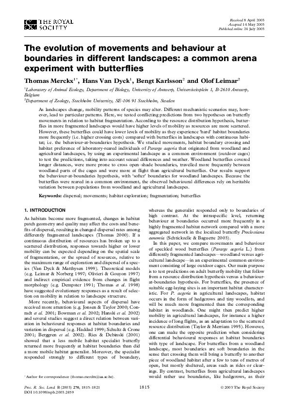 (PDF) The evolution of movements and behaviour at boundaries in ...