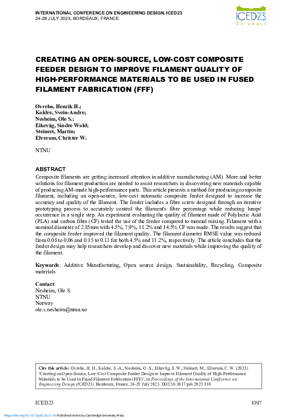 (PDF) Creating an Open-Source, Low-Cost Composite Feeder Design to Improve Filament Quality of ...