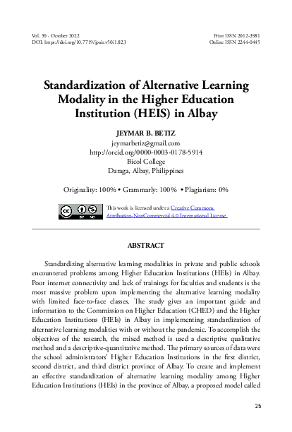 (PDF) Standardization of Alternative Learning Modality in the Higher ...