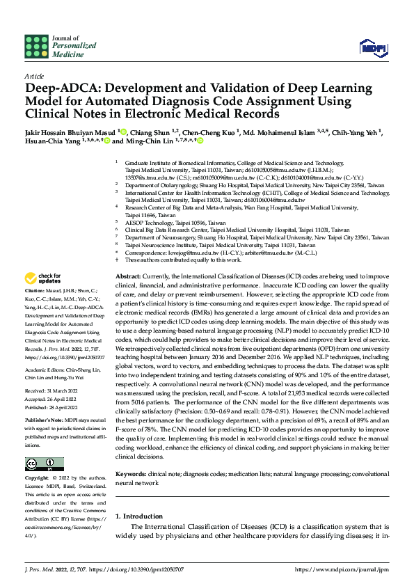 (PDF) Deep-ADCA: Development and Validation of Deep Learning Model for Automated Diagnosis Code ...