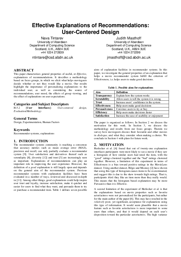 (PDF) Effective explanations of recommendations