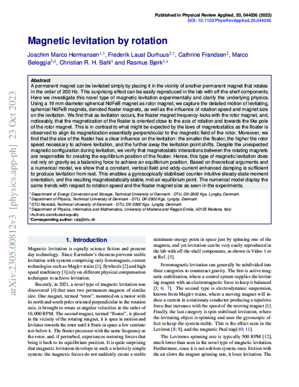 (PDF) Magnetic levitation by rotation
