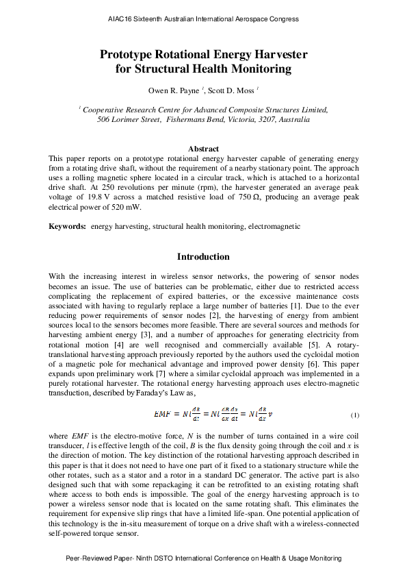 Pdf Rotational Energy Harvester For Monitoring 