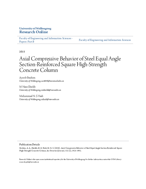 (PDF) Axial Compressive Behavior of Steel Equal Angle Section-Reinforced Square High-Strength ...