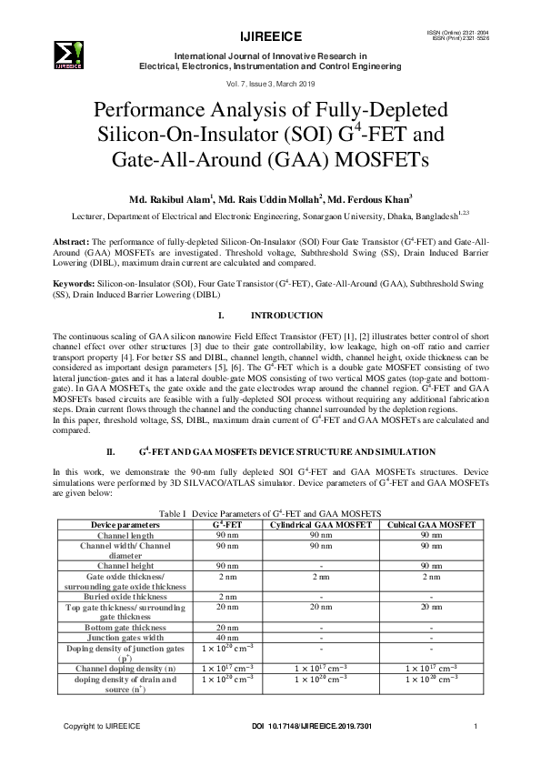 (PDF) Performance Analysis of Fully-Depleted Silicon-On-Insulator (SOI ...