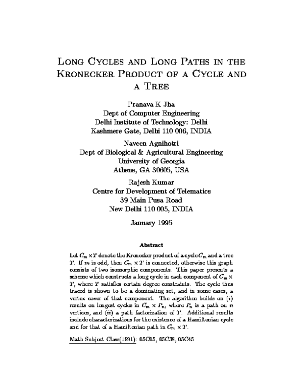 (PDF) Long cycles and long paths in the Kronecker product of a cycle ...