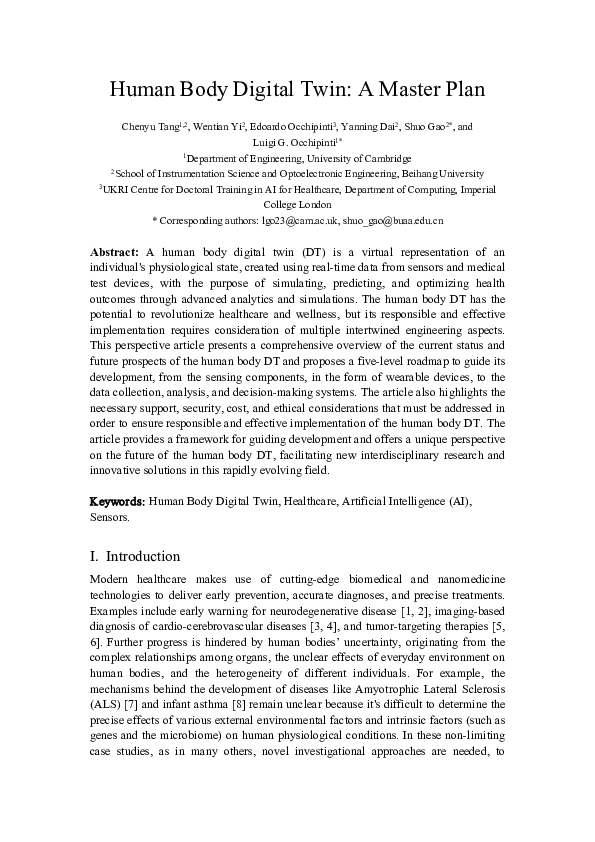 (PDF) Human Body Digital Twin: A Master Plan