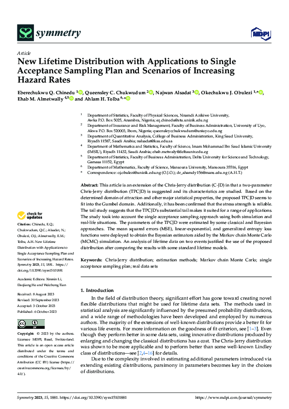 (PDF) New Lifetime Distribution with Applications to Single Acceptance Sampling Plan and ...