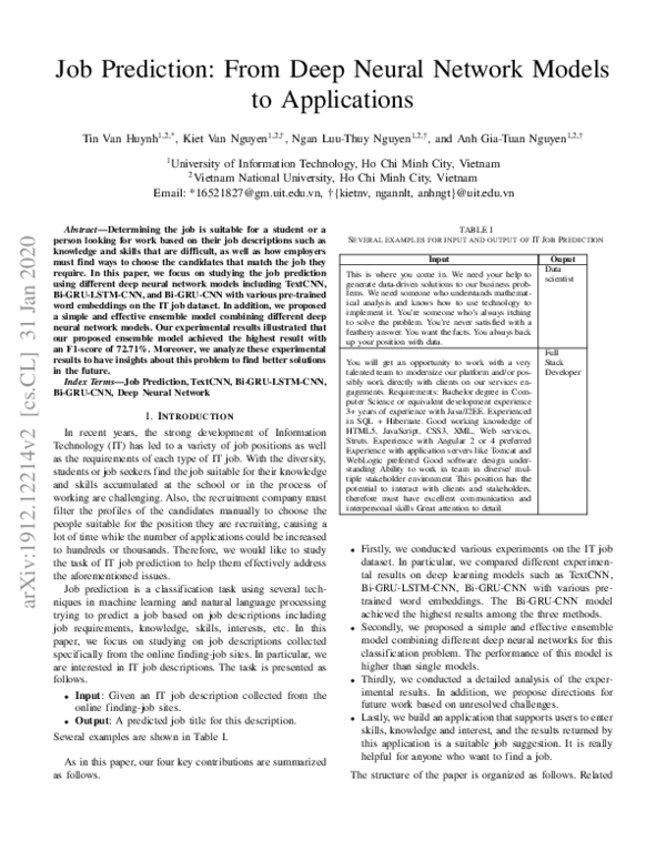 Pdf Job Prediction From Deep Neural Network Models To Applications