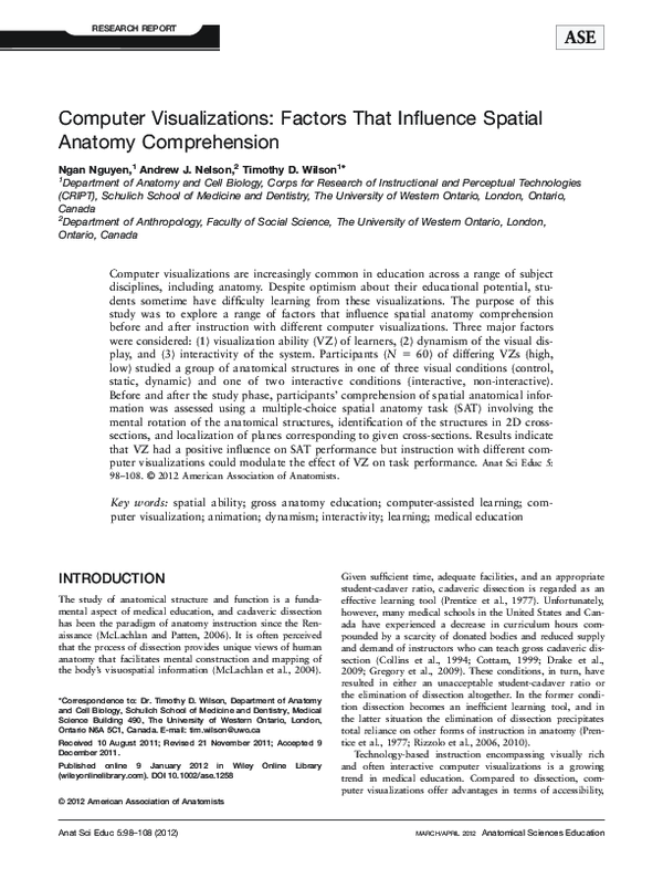 (PDF) Computer visualizations: Factors that influence spatial anatomy comprehension