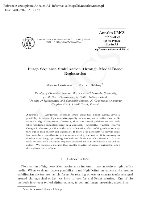 (PDF) Image Sequence Stabilization Through Model Based Registration