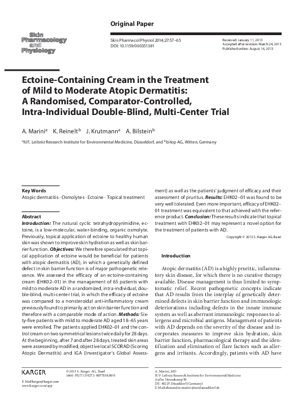 (PDF) Ectoine Cream for Mild to Moderate Dermatitis